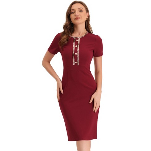 Allegra K Women's Work Business Round Neck Tweed Trim Short Sleeve ...