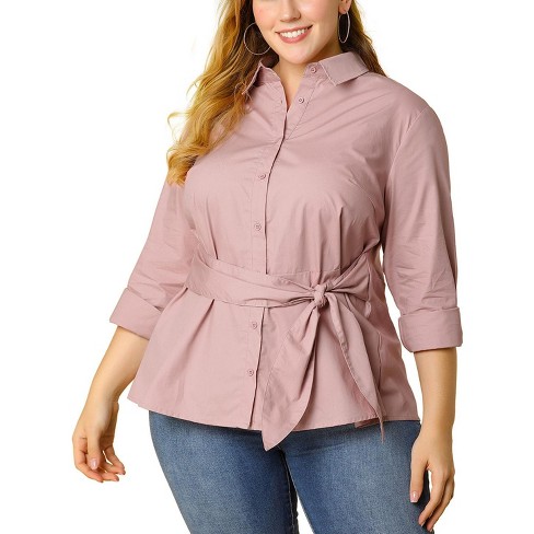 Agnes Orinda Women's Plus Size Button Up Shirts Belted Safari Work ...