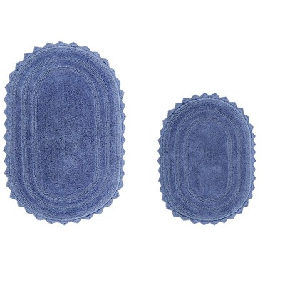 Set Of 2 Lilly Crochet Collection Blue 100% Cotton Reversible Oval ...