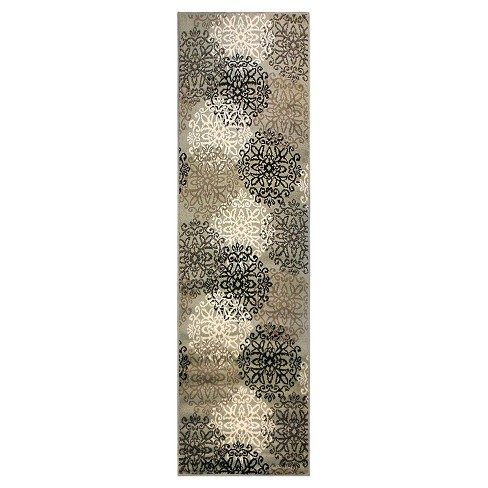 Modern Floral Scroll Indoor Runner Or Area Rug, 2'6"x8', Blue - Blue ...