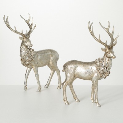 17.5"h And 16.75"h Sullivans Regal Silver Deer Figurine - Set Of 2 ...