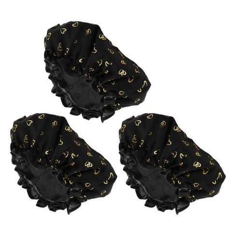 Unique Bargains Double Layer Gold Heart Shower Cap Black 3 Pcs : Target