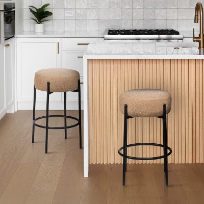 JONATHAN Y Paola Modern Minimalist Round Backless Metal/Vegan Leather ...