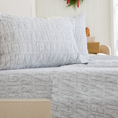 Great Bay Home Cotton Printed Flannel Sheet Set (queen, Holiday Words ...