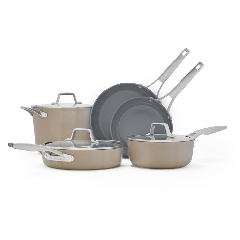Calphalon 8pc Premier Ceramic Mushroom Cookware Set Nonstick Anodized Aluminum Oven Dishwasher Safe Includes Lids