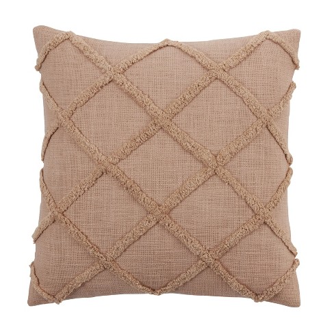 Saro Lifestyle Diamond Design Tufted Poly Filled Pillow, Natural, 20" X ...