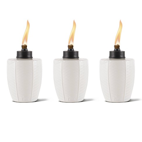 Tiki 3pk Herringbone Tabletop Glass Outdoor Torch Ivory : Target