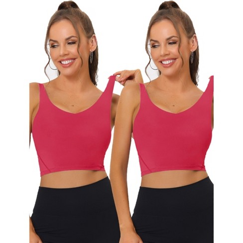 Allegra K Women's Workout Fitness Padded Longline Wireless Yoga Sports ...