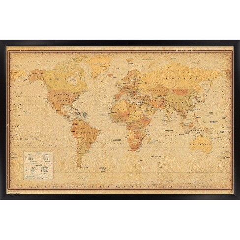 Trends International Antique World Map 2024 Framed Wall Poster Prints ...