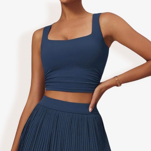 Anna-kaci Women's Pleated Detail Square Neck Sports Bra With Wide ...