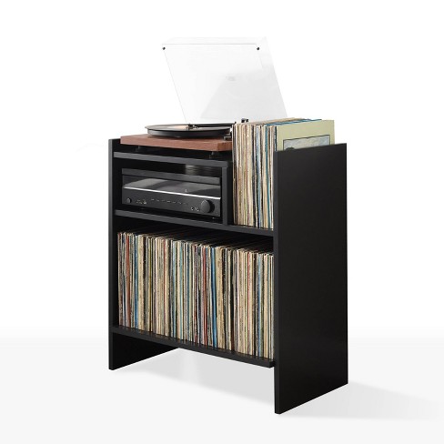 Crosley 28" Portland Record Player Stand Black: Modern Media Cabinet ...