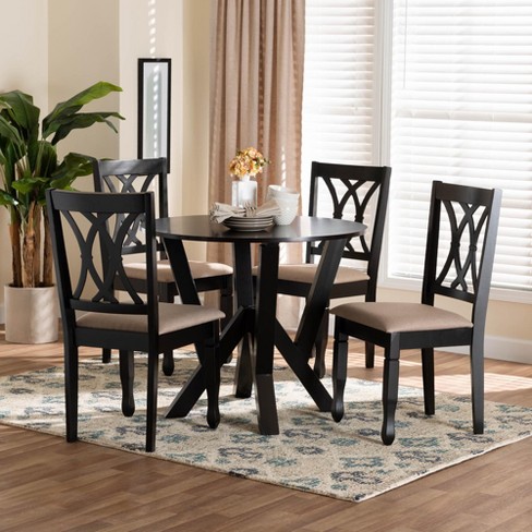 Baxton Studio Irene Modern Sand Fabric And Dark Brown Finished Wood 5 ...