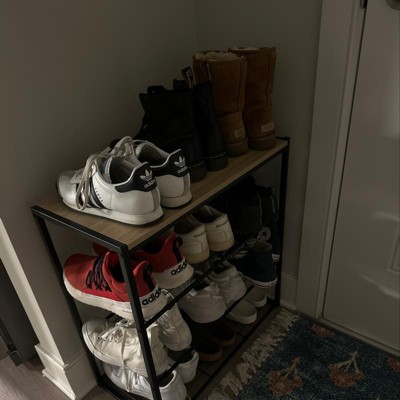 4 Tier Shoe Rack Black Metal With Natural Wood - Brightroom™ : Target