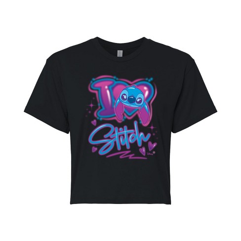 Women's - Lilo And Stitch - I Love Stitch Cropped Graphic T-shirt : Target