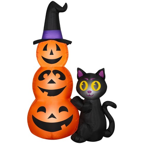 Gemmy Airblown Inflatable Pumpkin Stack With Kitty Scene, 4 Ft Tall ...