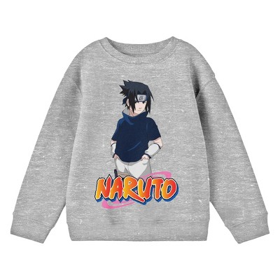 Naruto Classic Sasuke Posing Crew Neck Long Sleeve Athletic Heather ...
