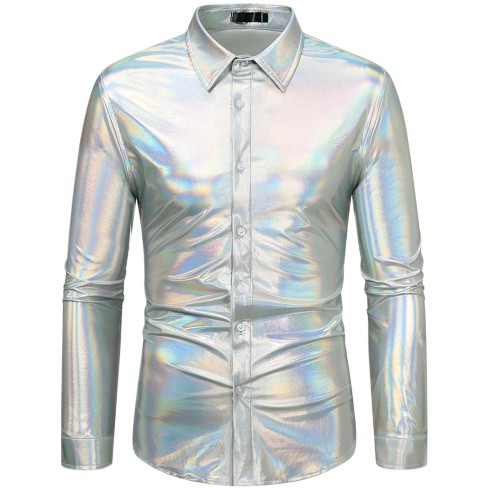 Inspire Chic Men's Long Sleeves Button Down Party Shiny Metallic Shirt ...