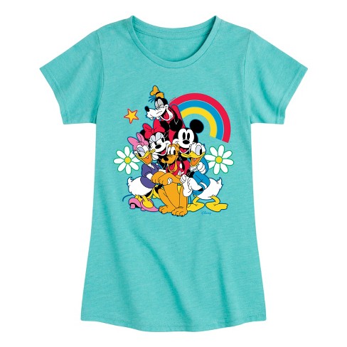 Girls' Disney Character Group Rainbow Flower Fitted Short Sleeve ...