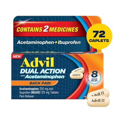 Advil Ibuprofen Dual Action Nsaid Back Pain Reliever Caplet - 72ct : Target