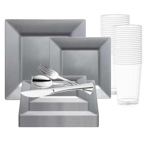 Smarty Had A Party Silver Square Plastic Wedding Value Set (120 ...