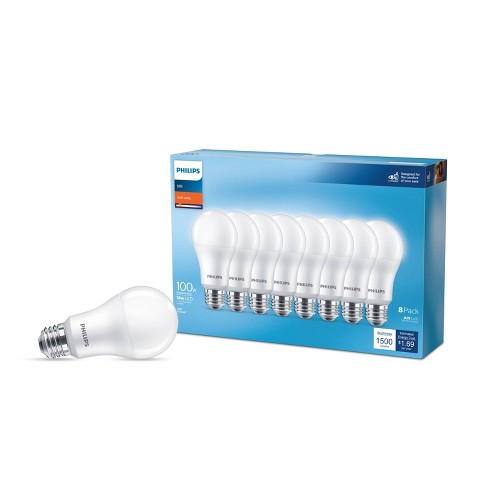 Philips Led 100w Frosted Soft White A19 8-pack (non-t20): 1500 Lumens ...