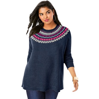 Roaman's Women's Plus Size Fair Isle Pullover Sweater, 42/44 - Navy ...
