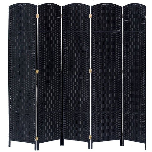 5 Panels Diamond Weave Bamboo Fiber Privacy Partition Screen Black ...