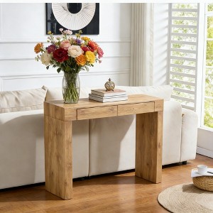 Elegant Walnut Wood Grain Bar Table, 50in Long with Double Drawers and ...