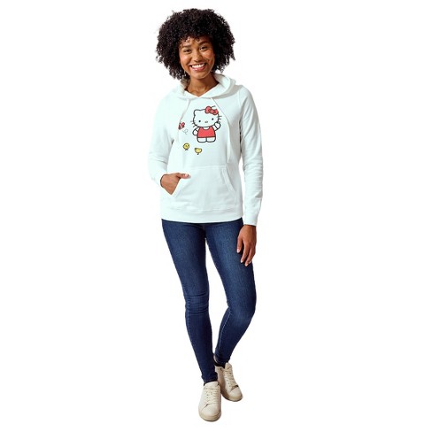 Hello Kitty & Ducklings Women’s White Long Sleeve Hooded Sweatshirt -xs ...