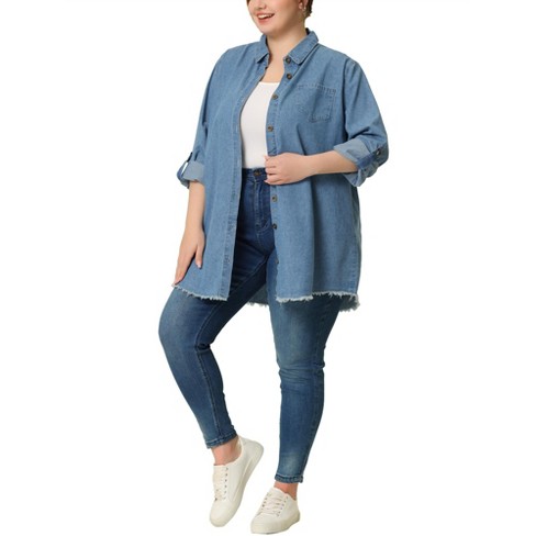 Agnes Orinda Women's Plus Size Lightweight Button Down Denim Long ...