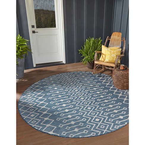 Unique Loom 7' 1 X 7' 1 Round Indoor/outdoor Trellis Blue Area Rug : Target