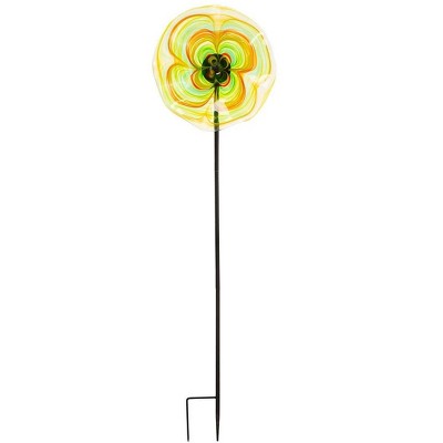 Wind & Weather 10" Handcrafted Blown Glass Flower With Metal Garden ...