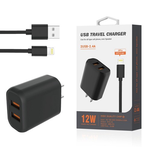 Reiko 8 Pin Portable Travel Home Charger With Built In 5 Ft Cable In ...