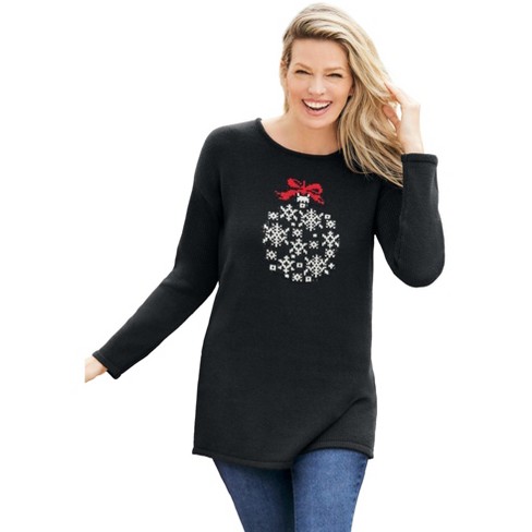Woman Within Women's Plus Size Motif Sweater - M, Black Ornament : Target