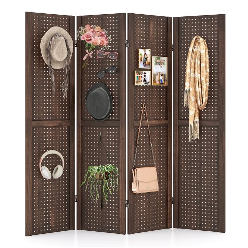 Costway 4-panel Pegboard Display 5 Ft Folding Privacy Screen With Solid ...