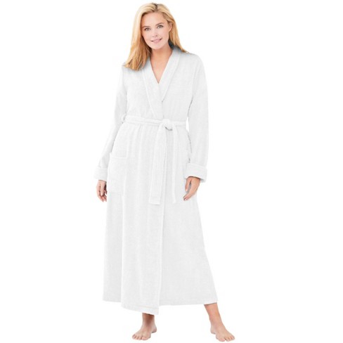 Dreams & Co. Women's Plus Size Long Terry Robe - M, White : Target