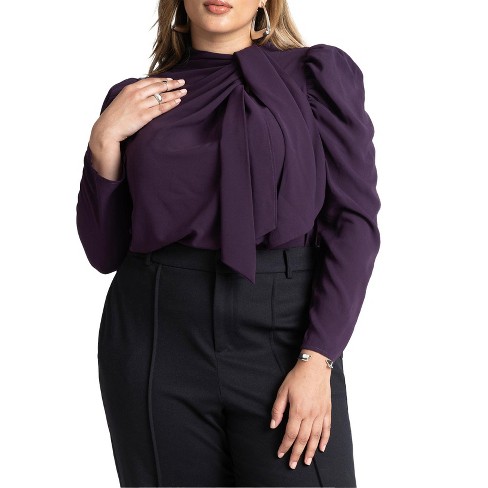 Eloquii Women's Plus Size Drape Front Blouse - 18, Orchid Purple : Target
