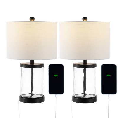 Set Of 2 21" Alexander Modern Iron/water Glass Table Lamps With Usb ...
