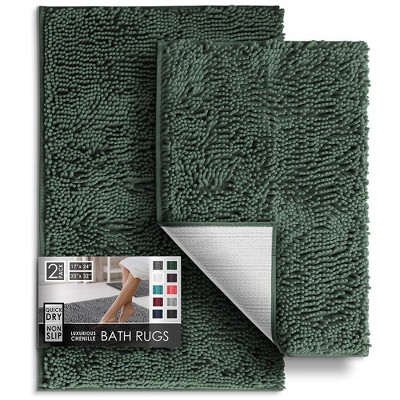 Hearth & Harbor Bathroom Rugs, 2 Piece Chenille Bath Mat Set - Hunter ...