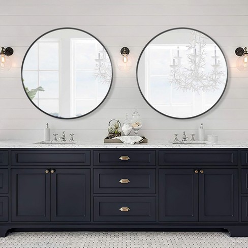 Dovelina Round Aluminum Alloy Black Deep Framed Bathroom Vanity Mirror ...