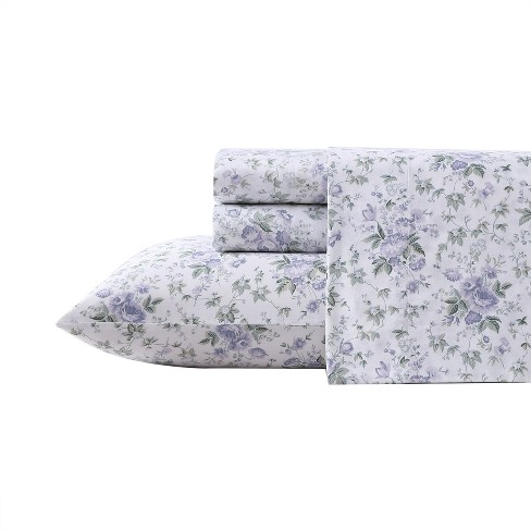 Laura Ashley Lilian 100% Cotton 300 Thread Count Sateen- 4 Piece- Sheet ...