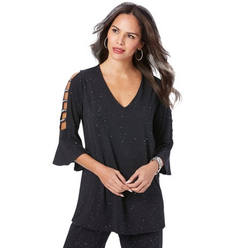 Roaman's Women's Plus Size Embellished Lattice-sleeve Ultrasmooth ...