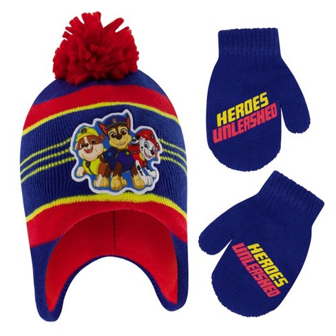 Paw Patrol's Marshall, Chase And Rubble Boys Winter Hat And Mittens Set ...
