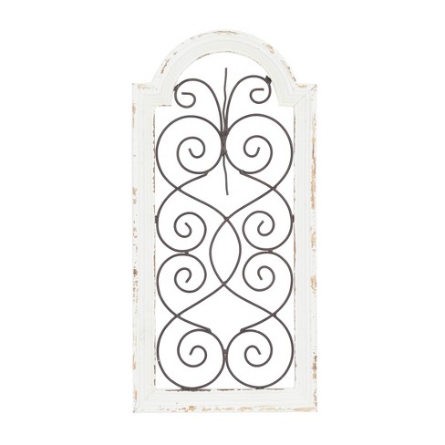 Vintage Wood Scroll Arched Wall Decor, Metal Relief, Vertical - Olivia ...