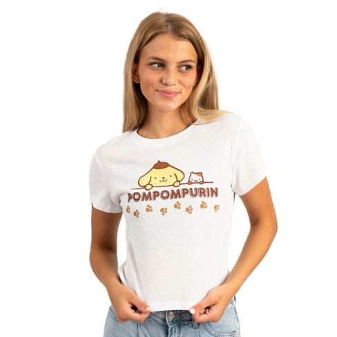 Pom Pom Purin Pom & Muffin Pawprints Crew Neck Short Sleeve White Women ...
