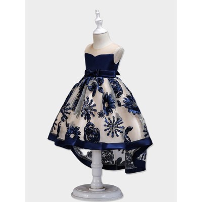 Sheer Collar Blue Embroidered Hi-lo Dress Mia Belle Girls : Target