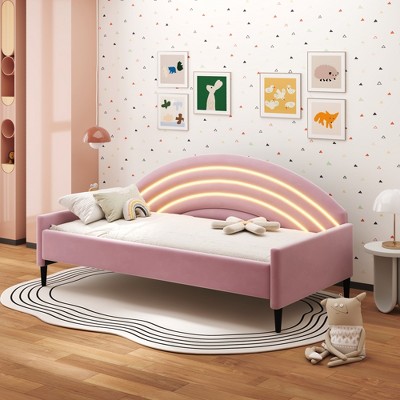 Twin Size Upholstered Daybed With Extendable Trundle Bed, Pink ...