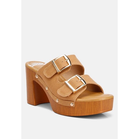 Sarai Buckle Straps High Block Heel Clogs In Tan : Target