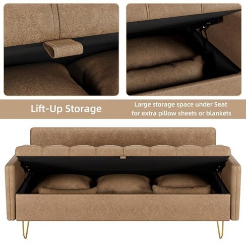 Faux Leather Sofa 3 Seater Couch With Button Tufted Design & Lift-up ...