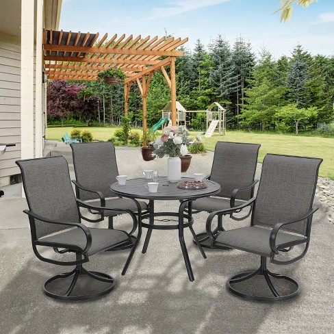 5pc Patio Dining Set With Round Table & Steel Swivel Chairs - Captiva ...